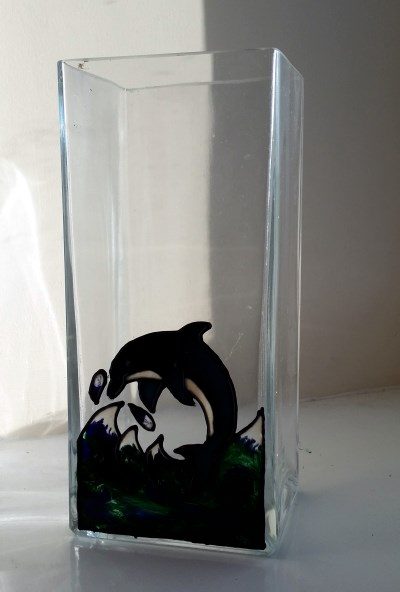 Glass Painted Dolphin Vase